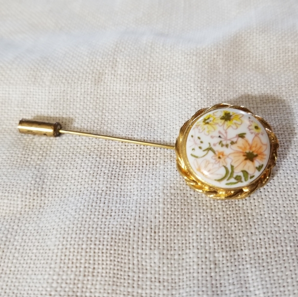 Source Unknown | Jewelry | Vintage Gold Tone Floral Transfer Stick Pin ...